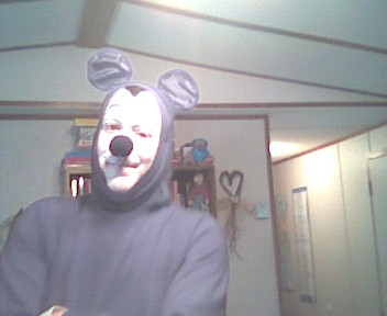 Mickey is playing video games on the computer using, of course, a mouse ...