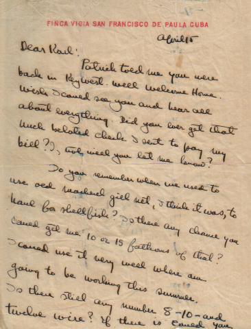 Ernest Hemingway Letter