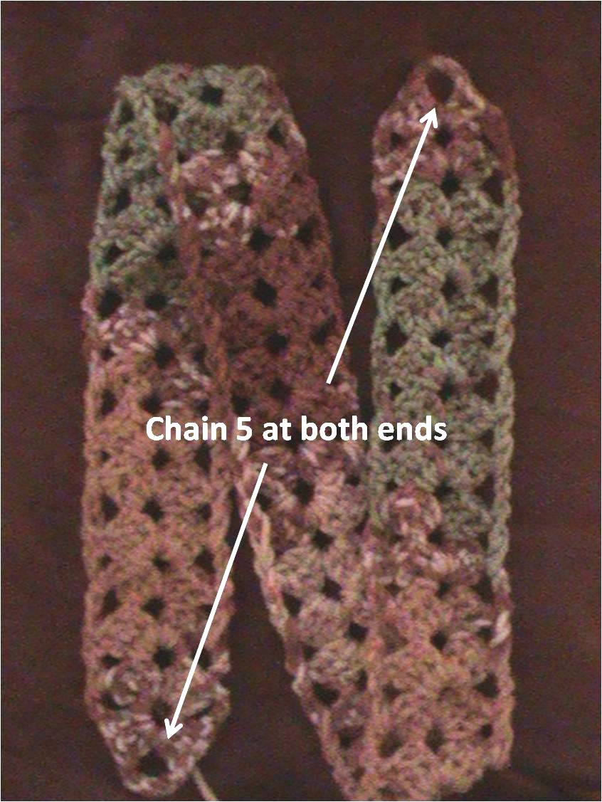 Please note! On this last row you are CHAINING 5 in between sets of DC ...