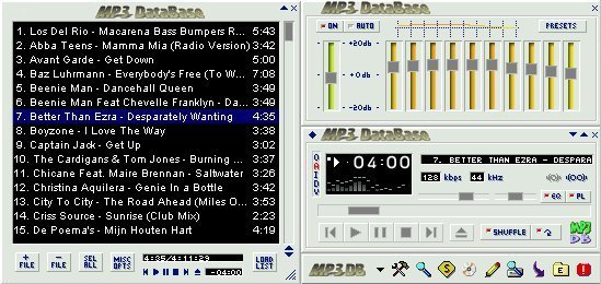 MP3 DataBase In buttonbar mode attached to WinAmp with the MP3 DataBase ...