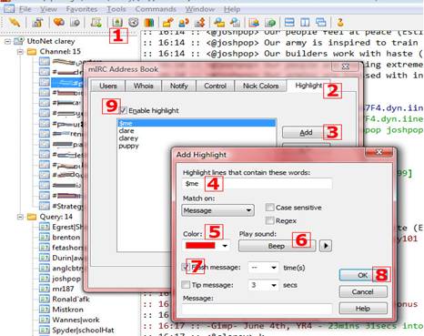 Setting up mIRC Highlights