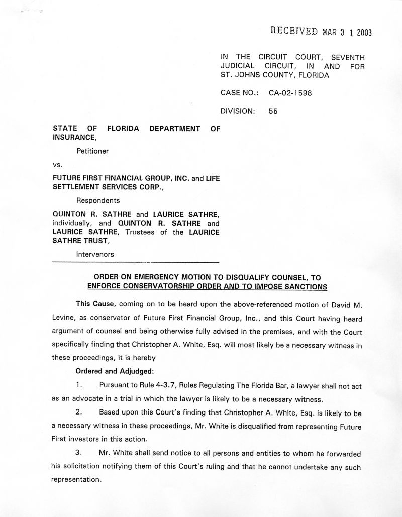 Order on Emergency Motion to Disqualify Counsel, to Enforce ...