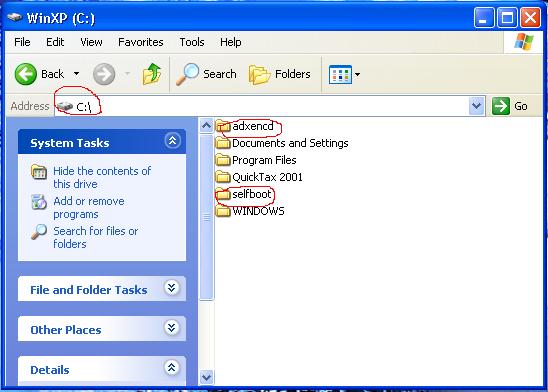 For simplicity sake make two folders (selfboot and adxencd)in the root ...