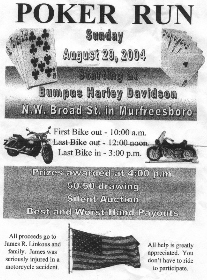 Poker Run Aug 29, 2004 to benefit James Linkous