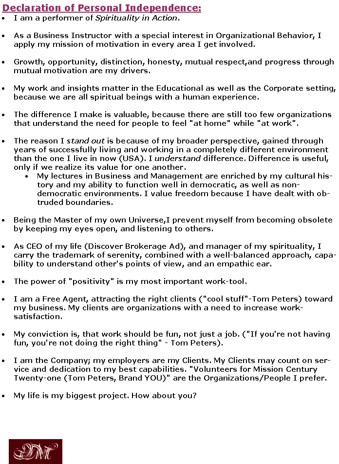 Declaration of Personal Independence