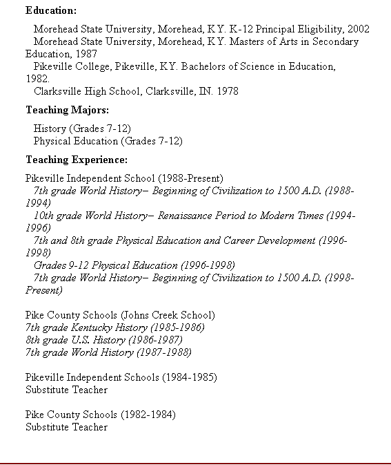 Social Studies 7th Grade-World History Pikeville Junior/Senior High School