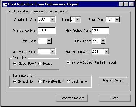 Print Student's Individual performance by Exam Type