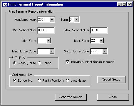Print Student's Terminal Report Information