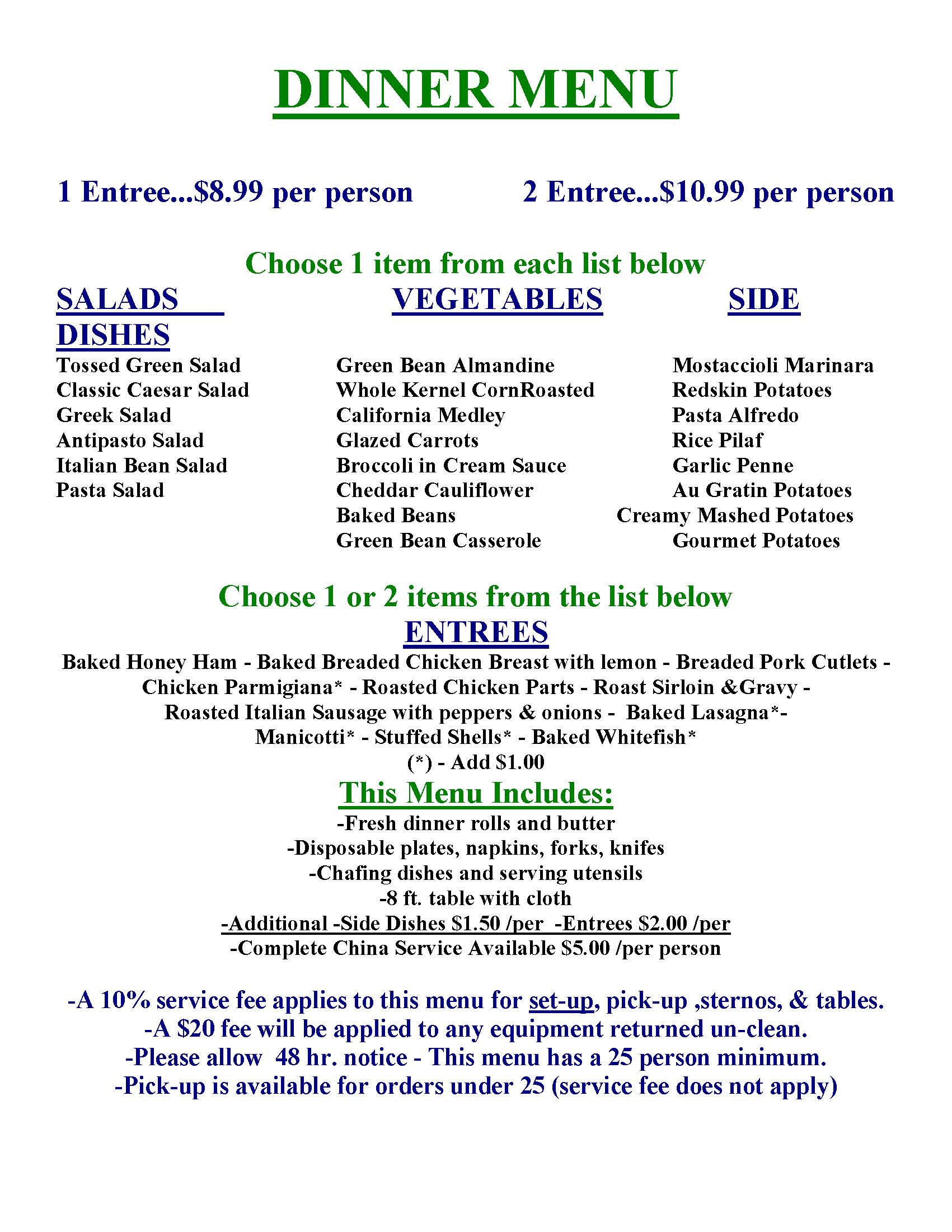 Complete Meal Menu