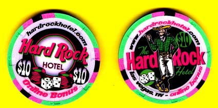 Hard Rock ON LINE $10 PROMOTIONAL CHIP @ $15.99 plus $1.50 shipping