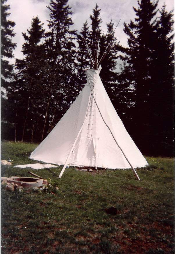 One of three teepees in the capsite, where they sleep and live