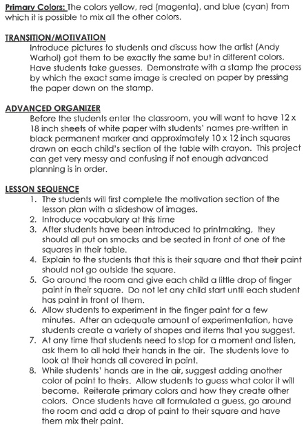 Kindergarten Printmaking Lesson