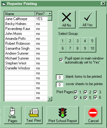 Pupil Reporter - Print Window Screenshot