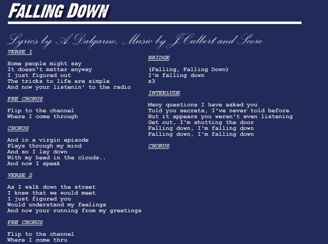 Falling Down:::::::::::::::::::::::::::::::::::