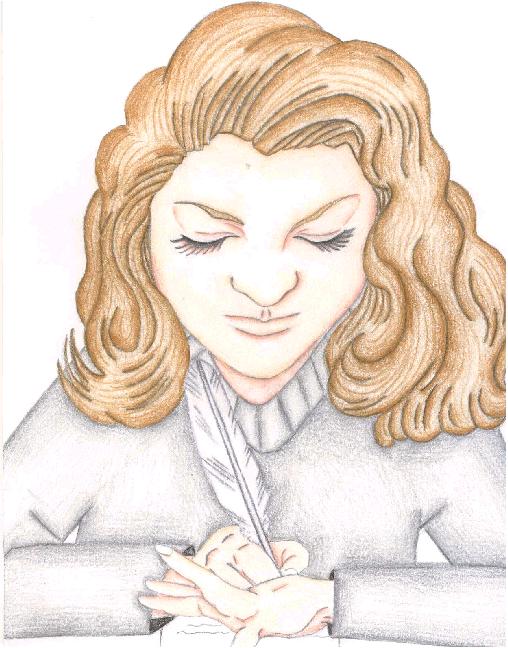 Octavia Marguerite Tamsworth writing her parer by Judith Parra